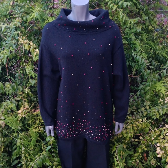 VICTORIA JONES WOMAN'S VNTAGE MULTI-COLOR BEADED POLKA DOT LUXURY SWEATER
